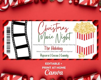 Editable Movie Night Printable Ticket Movie Night Invitations DIY Movie ...