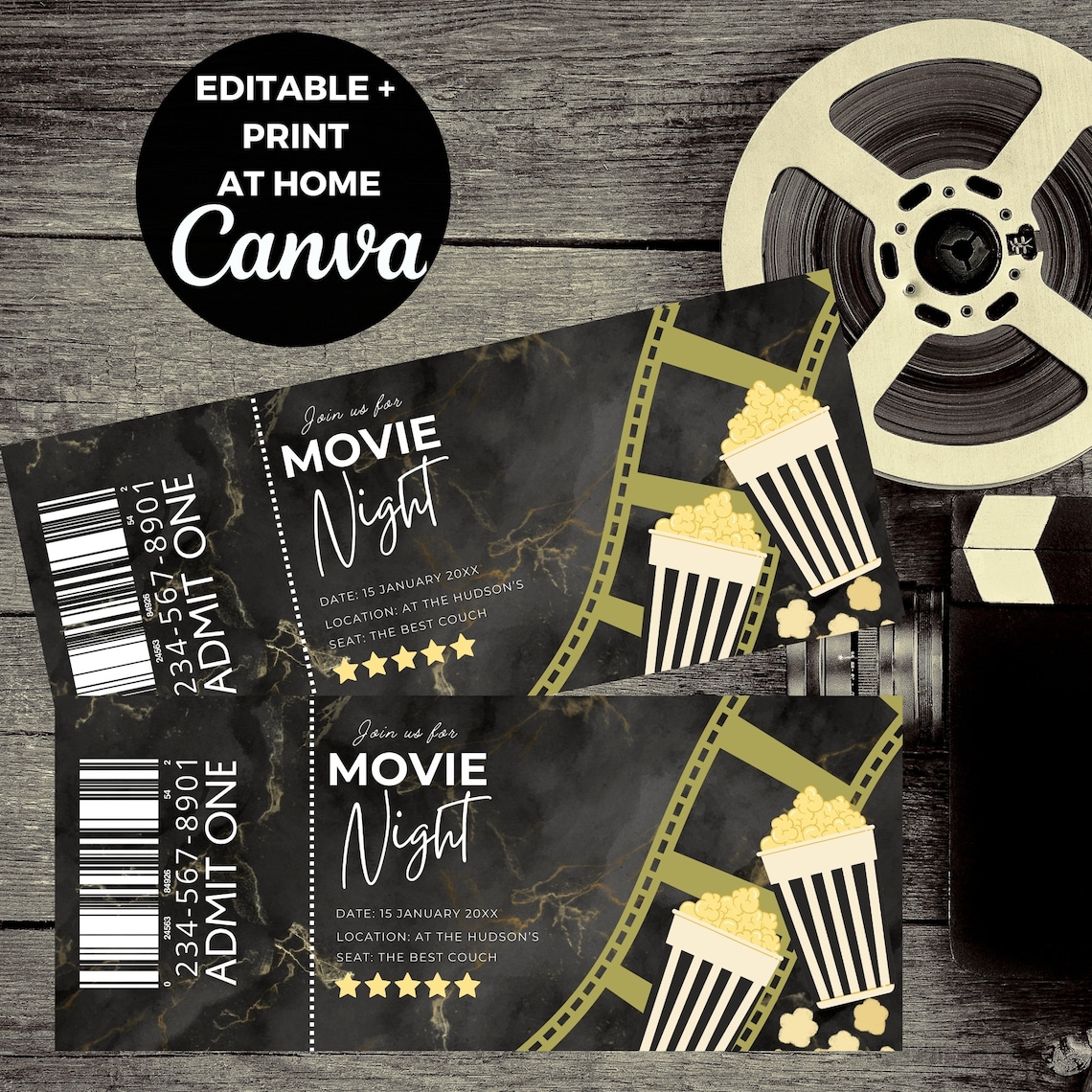 Editable Movie Night Printable Ticket Movie Night Invitations DIY Movie ...