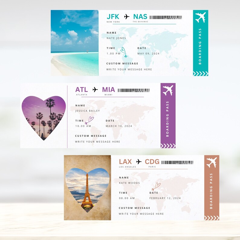Printable Plane Ticket, Boarding Pass Editable, Printable Airline ...