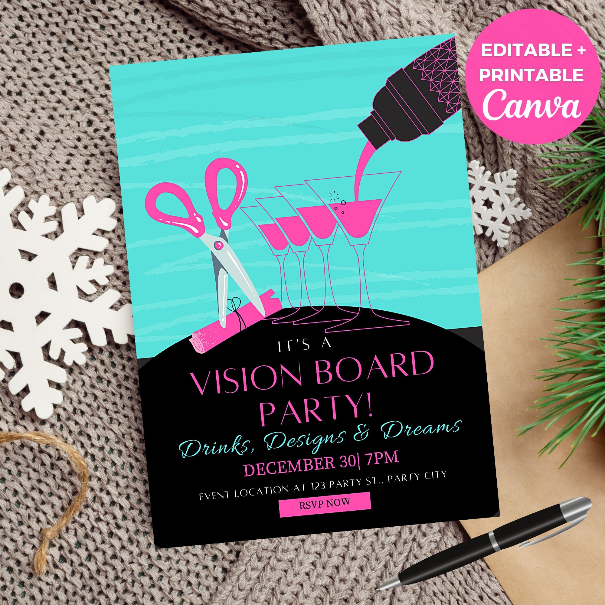Vision Board Party Invitation Template Vision Board Template Vision ...