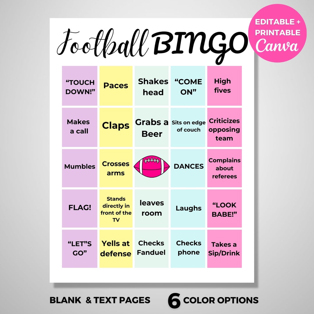 Football Bingo Super Bowl Bingo Super Bowl Squares Superbowl Party ...