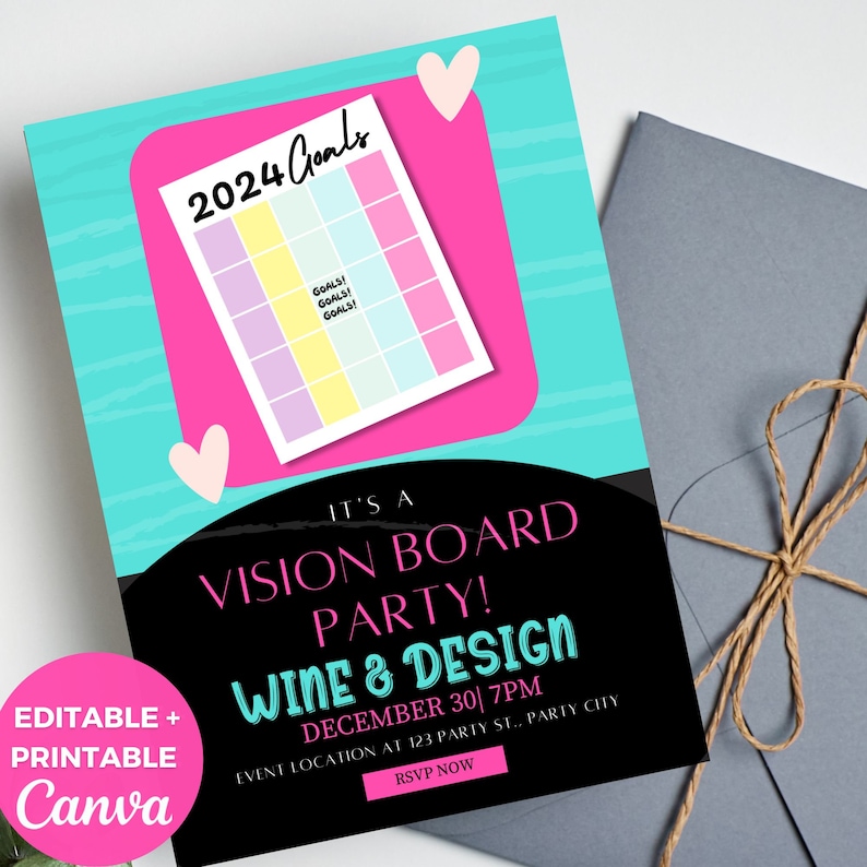 Vision Board Party Invitation Template Vision Board Template Vision ...