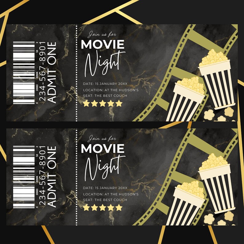 Editable Movie Night Printable Ticket Movie Night Invitations DIY Movie ...