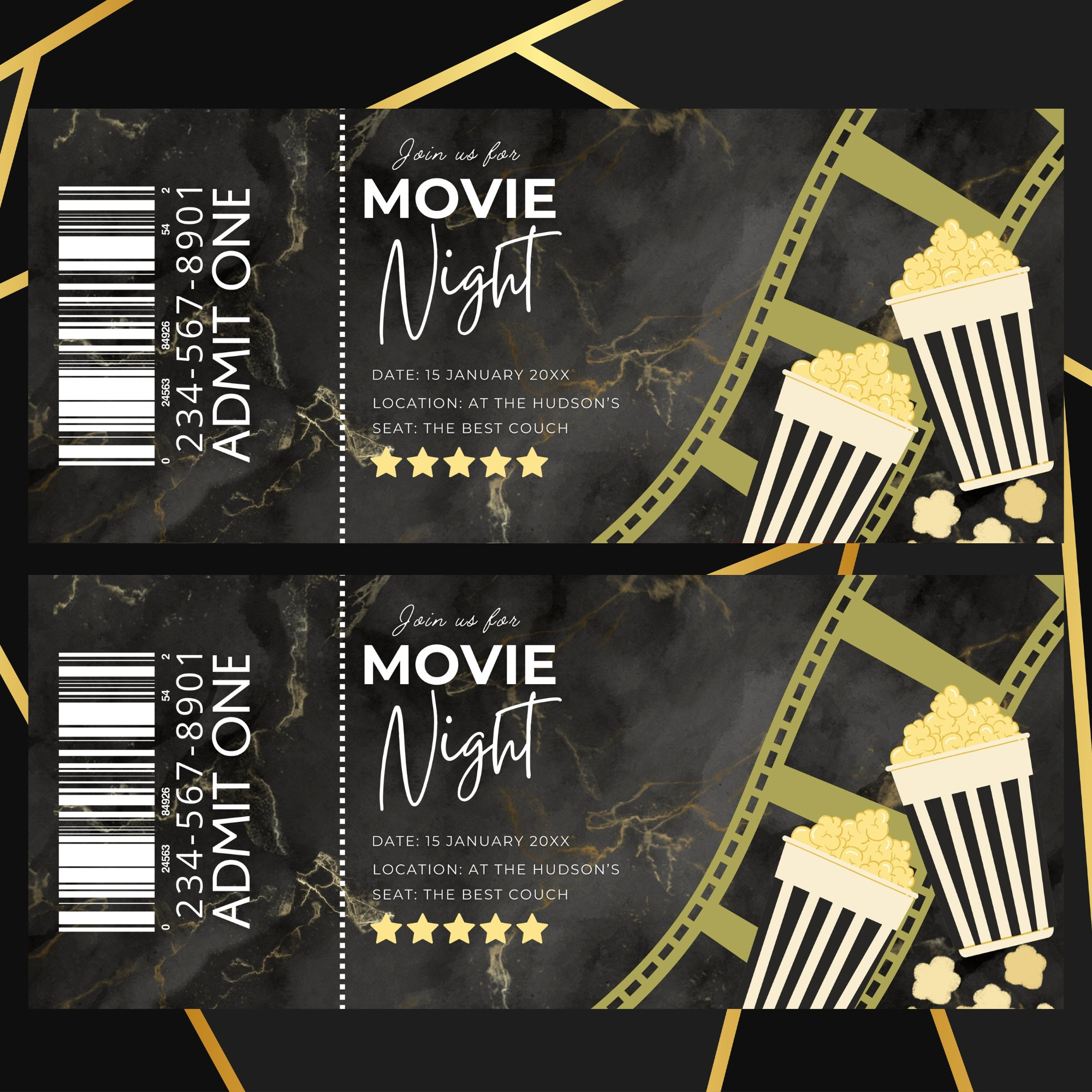 Editable Movie Night Printable Ticket Movie Night Invitations DIY Movie ...