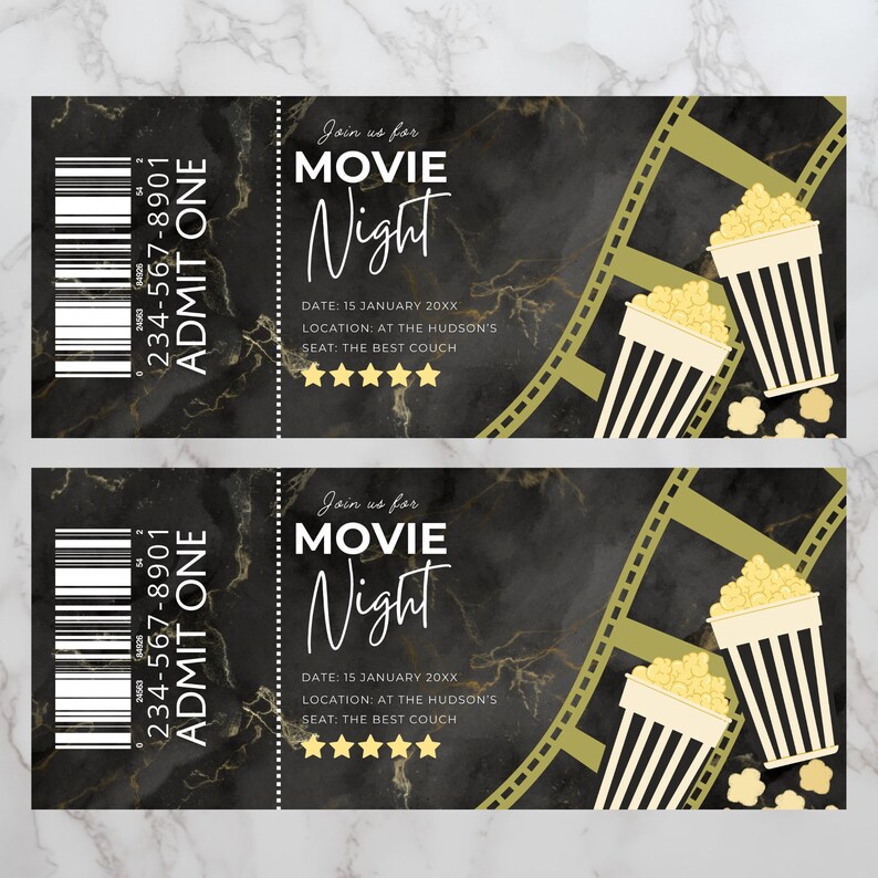 Editable Movie Night Printable Ticket Movie Night Invitations DIY Movie ...