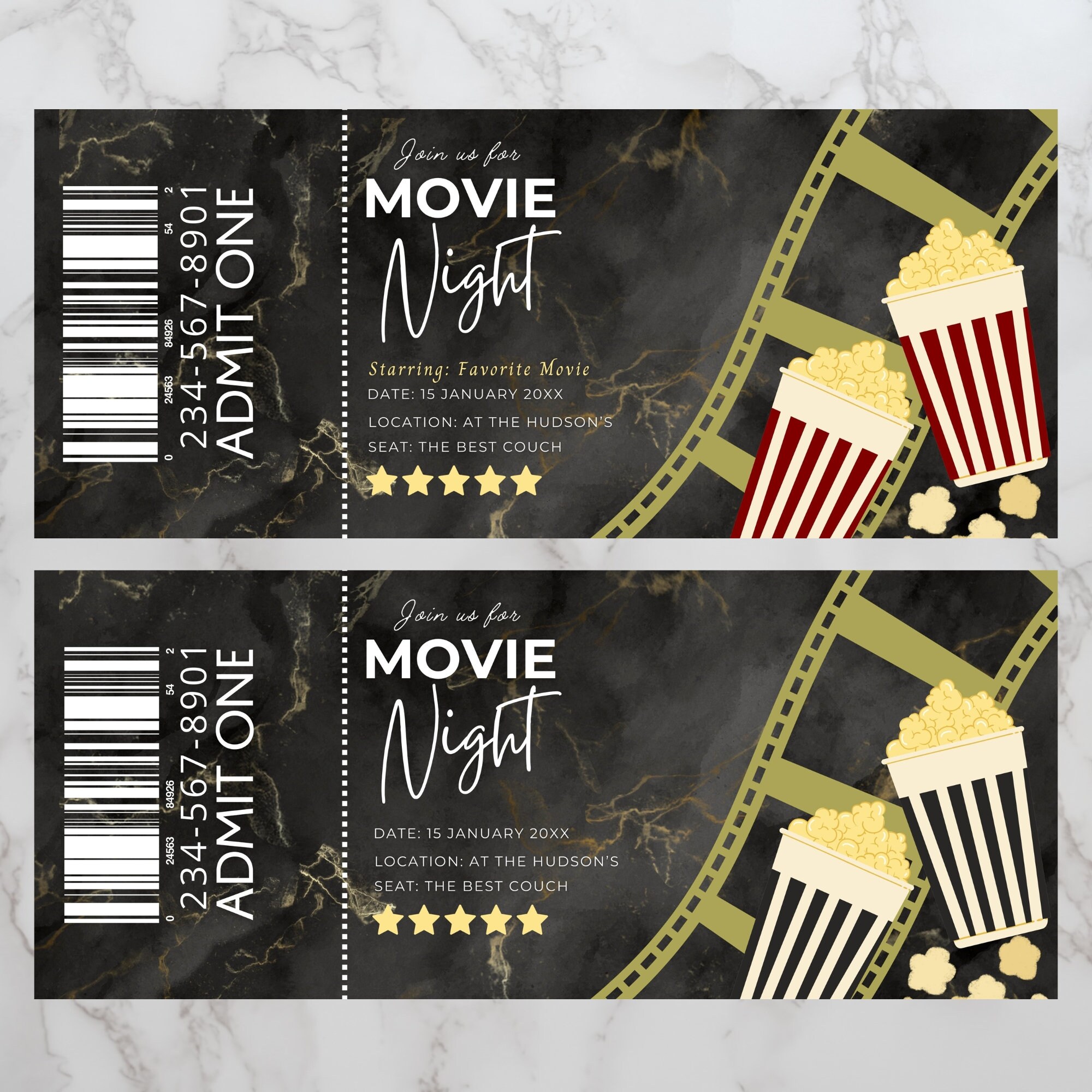 Movie Night Printable Ticket Editable Movie Night Invitations DIY Movie ...