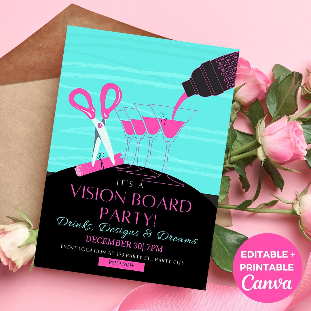 Vision Board Party Invitation Template Vision Board Template Vision Board Kit Vision Board Flyer ...