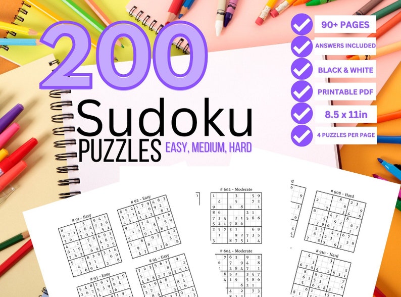 Sudoku Puzzles for Adults Sudoku Printable Digital Workbook Puzzle Book ...
