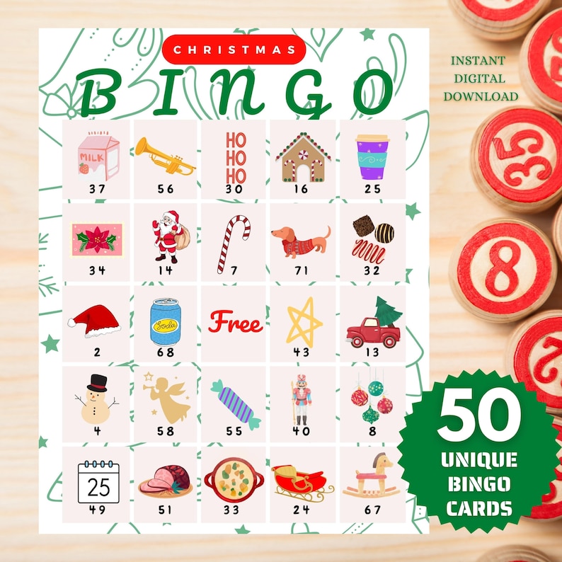 Christmas Bingo Printable 50 Unique Bingo Cards Christmas Activity ...