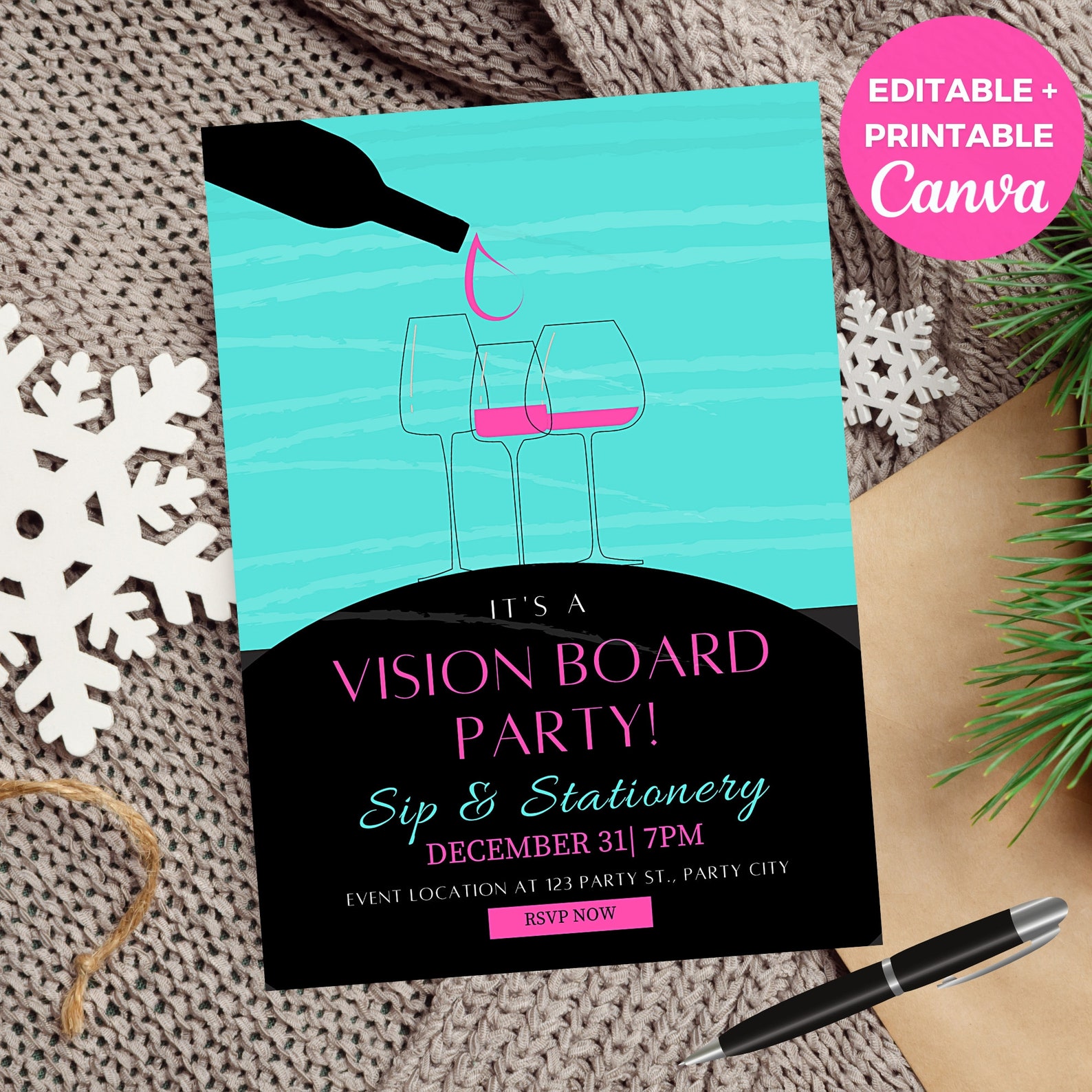 Vision Board Party Invitation Template Vision Board Template Vision ...