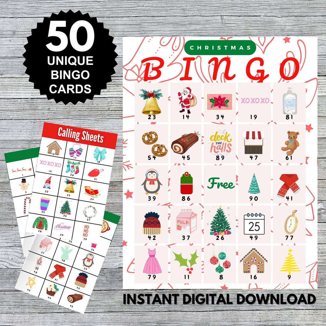Christmas Bingo Printable Christmas Preschool Activity 50 Unique Bingo ...