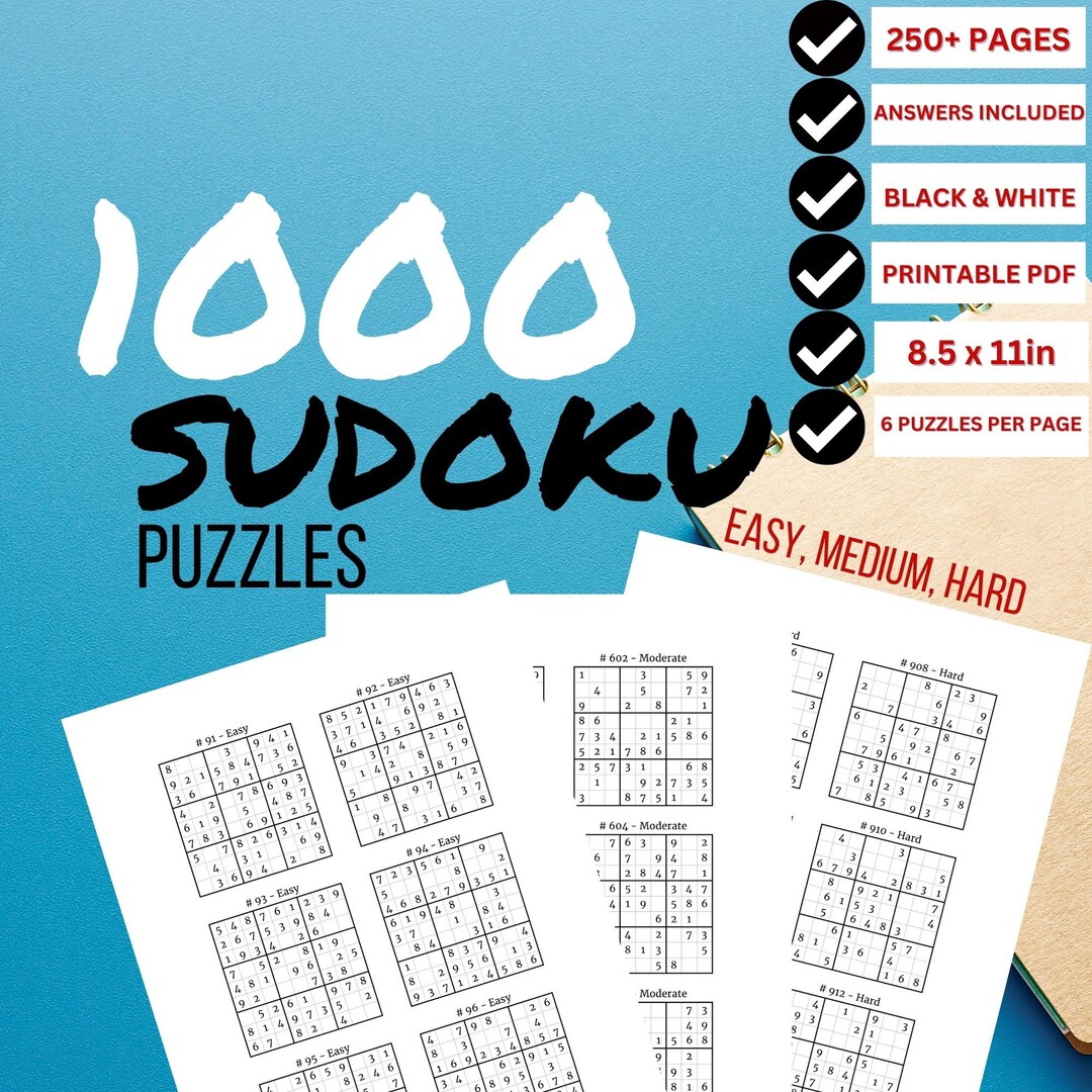 Sudoku Puzzles for Adults Sudoku Printable Digital Workbook Puzzle Book ...