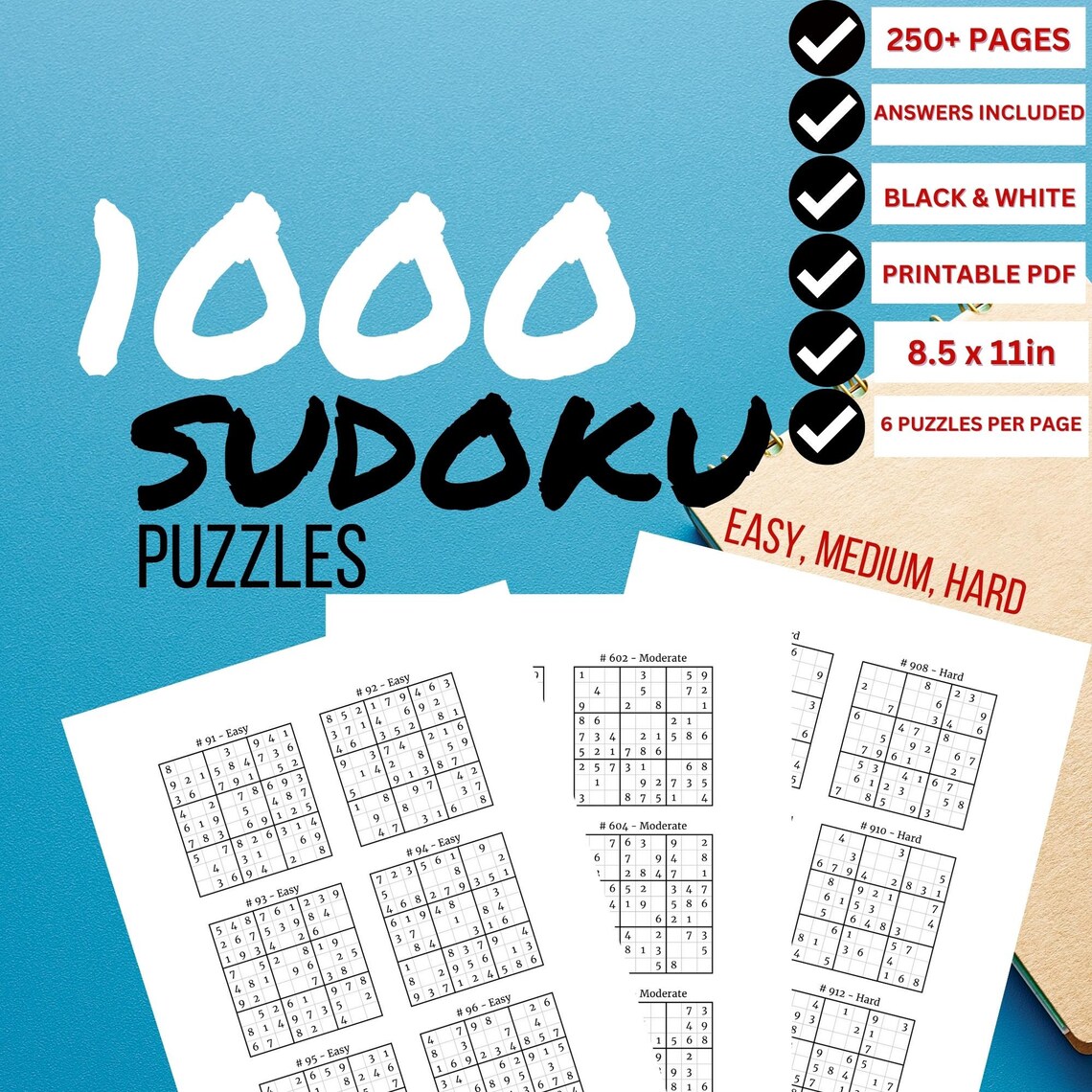 Sudoku Puzzles for Adults Sudoku Printable Digital Workbook Puzzle Book ...