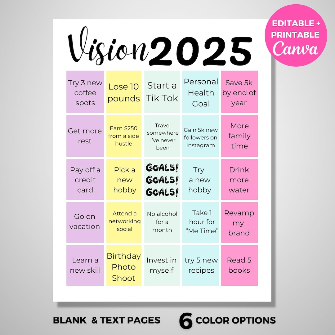Vision Board Template Vision Board Bingo Vision Board Kit Vision Board ...