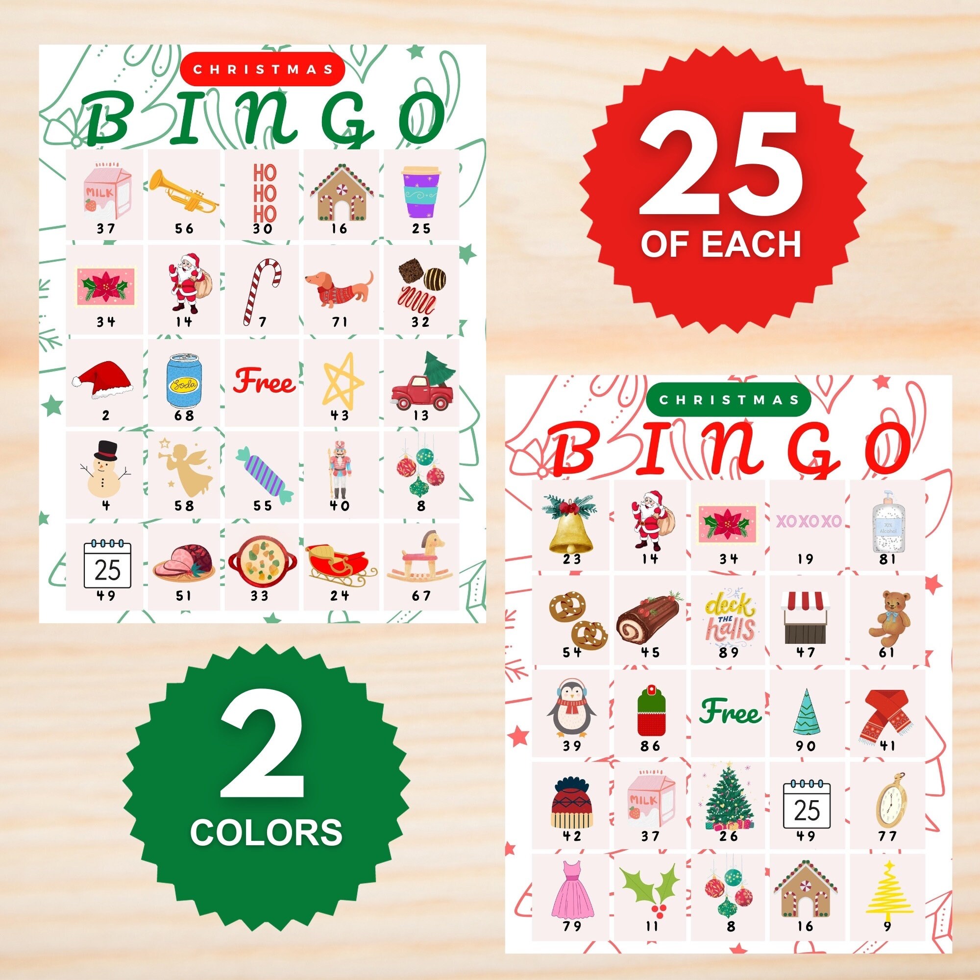 Christmas Bingo Printable 50 Unique Bingo Cards Christmas Activity ...