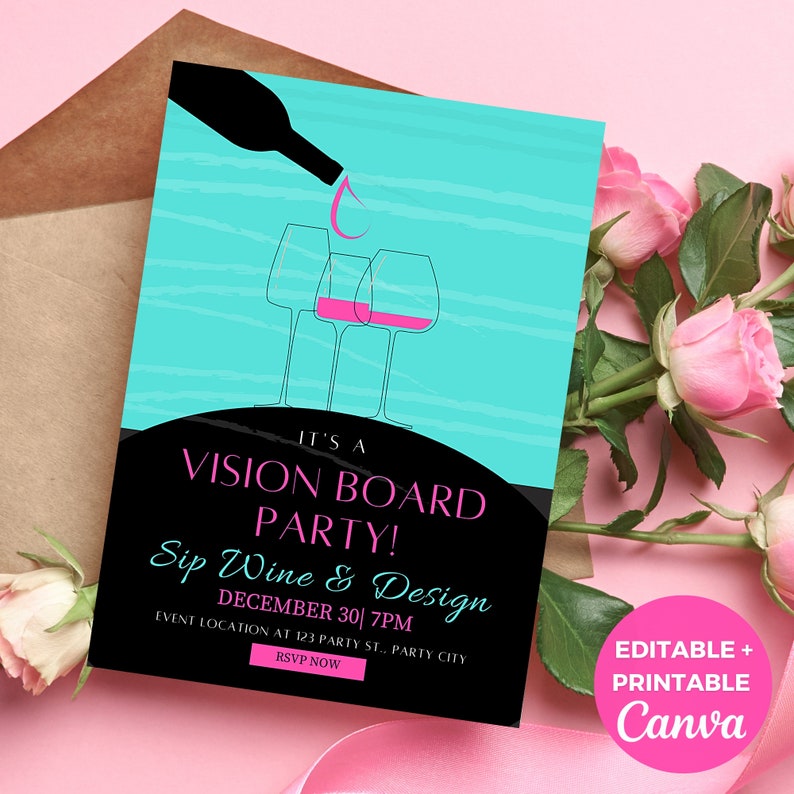 Vision Board Party Invitation Template Vision Board Template Vision ...