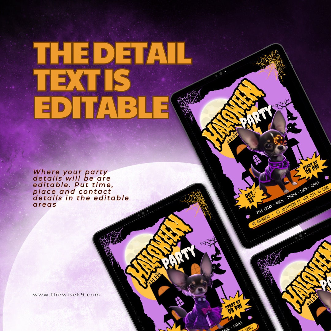 Editable Halloween Poster/flyer Canva Template Charming Chihuahua Duo ...
