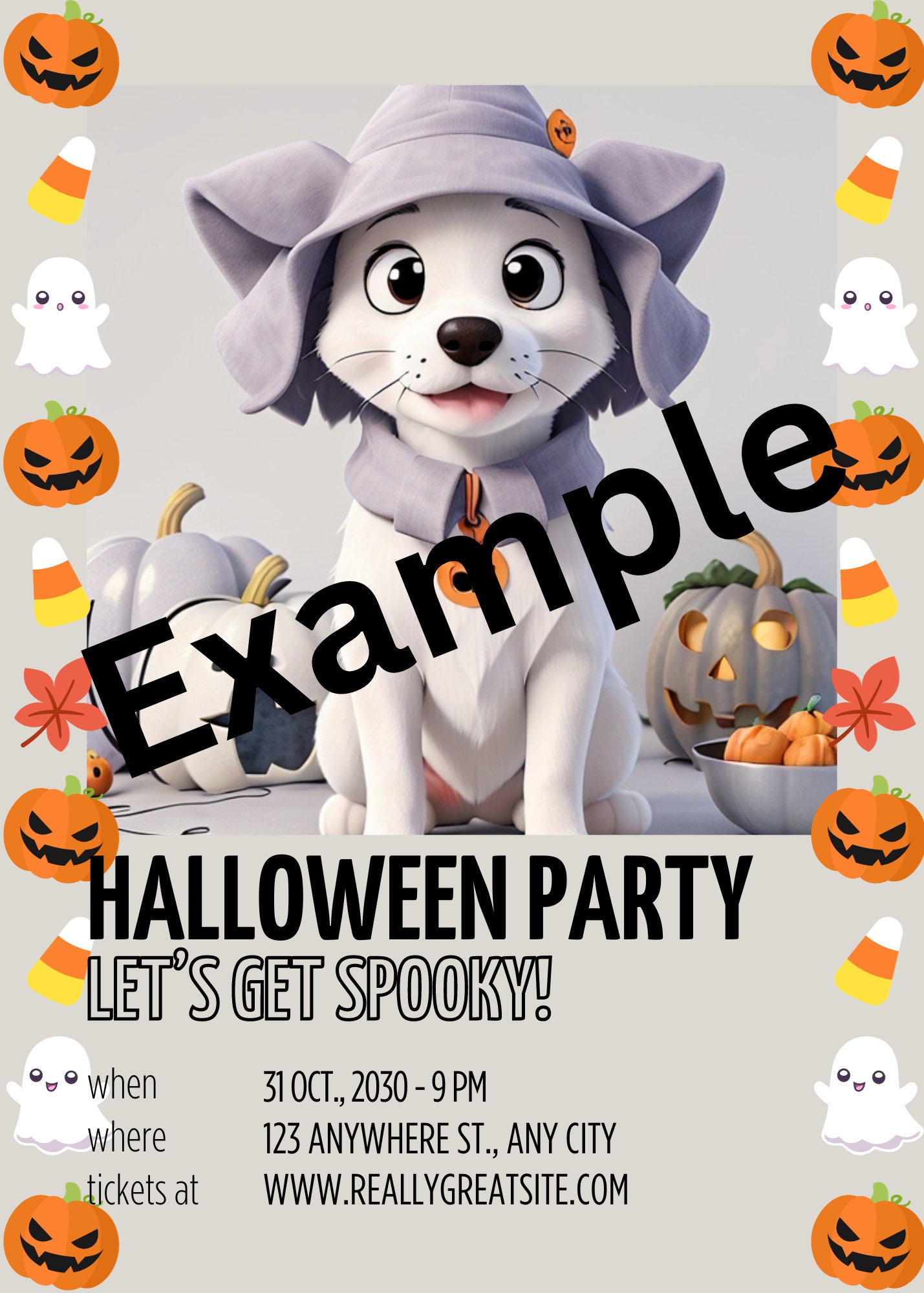 Editable Dog Halloween Party Canva Template Instant Invitation Download ...