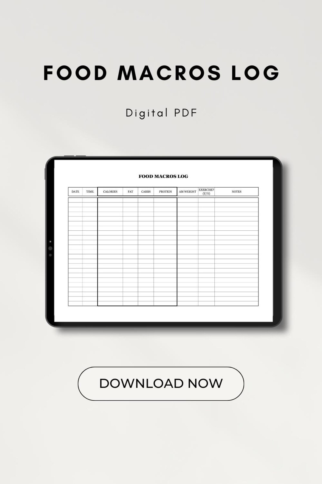 FOOD MACROS LOG | Digital Download | Health Tracker | Bodybuilding ...