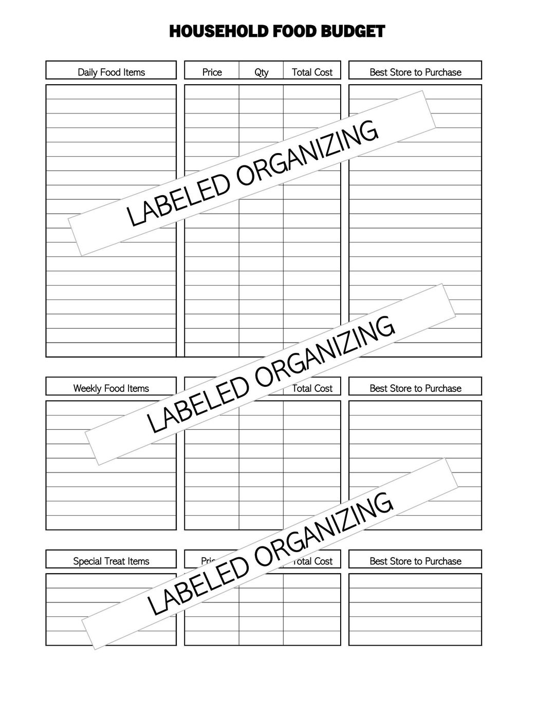 Digital Download - Household Food Budget Spreadsheet - Organizing ...