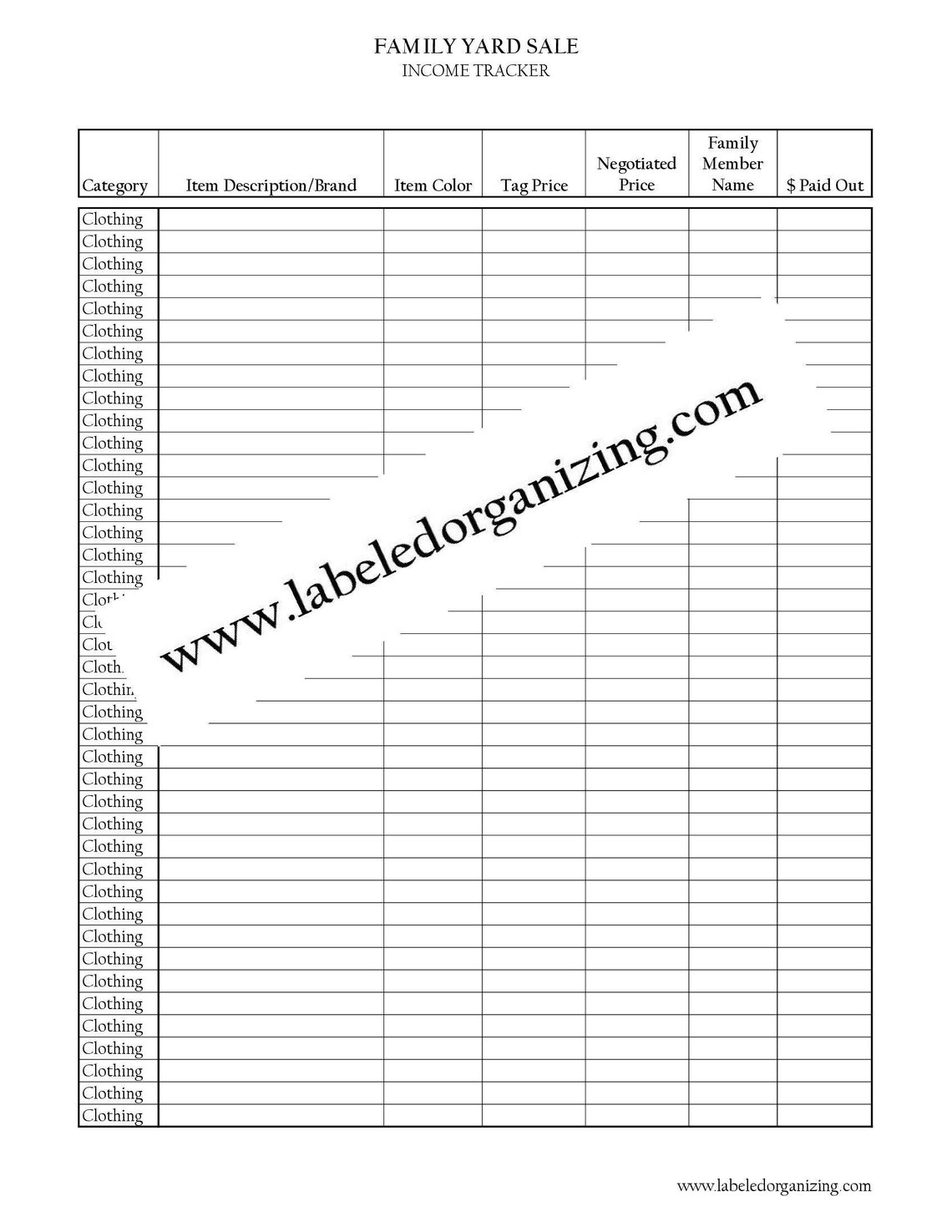 Family Yard Sale Money Tracker | Yard Sale Organization | Digital ...