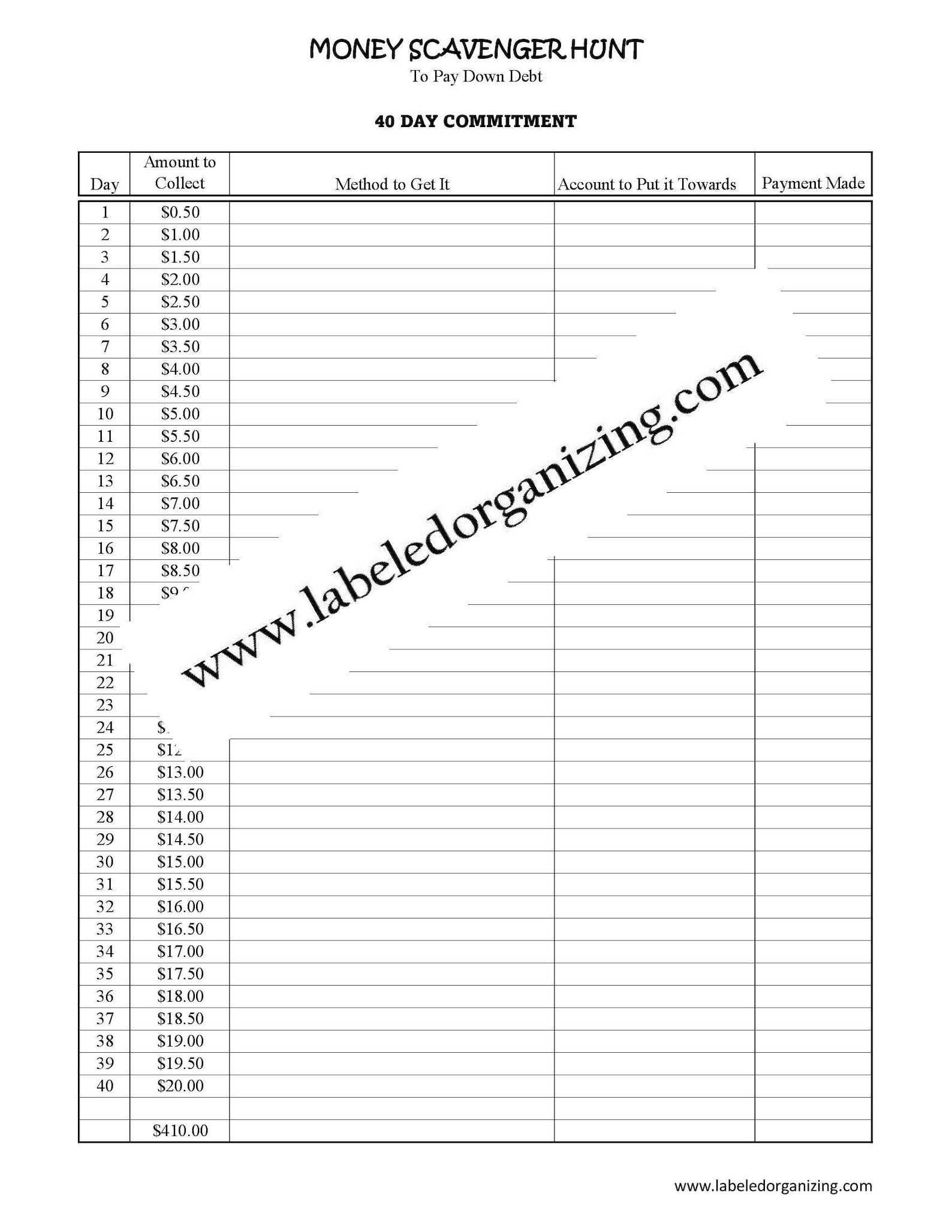 Money Scavenger Hunt Worksheet | Financial Planner | Debt Payment Plan ...