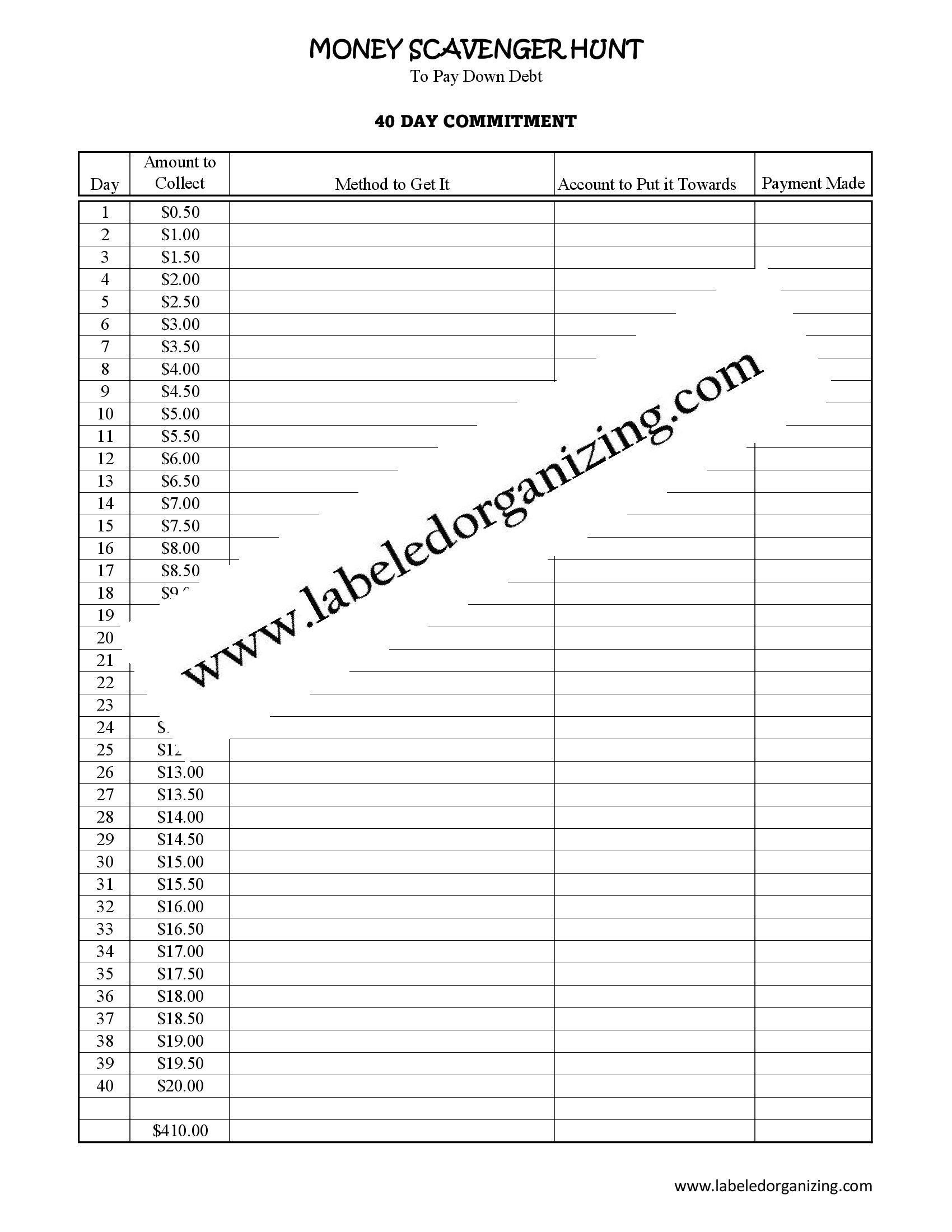 Money Scavenger Hunt Worksheet | Financial Planner | Debt Payment Plan ...