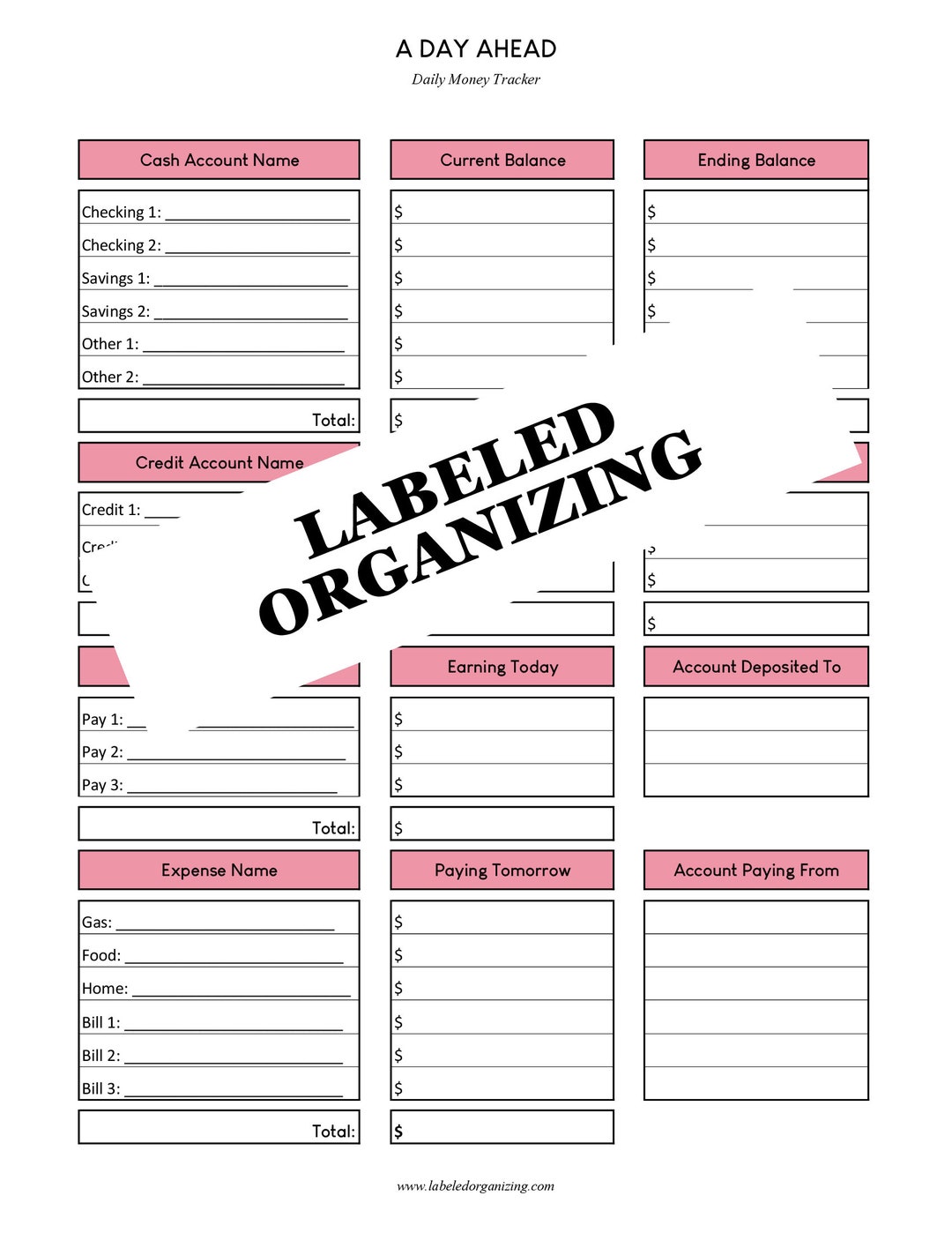 A Day Ahead - Daily Money Tracker - Single Listing - Etsy