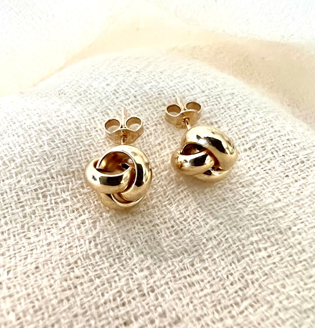 14k Solid Gold Love Knot Stud Earrings Dainty Knot Stud Earrings ...