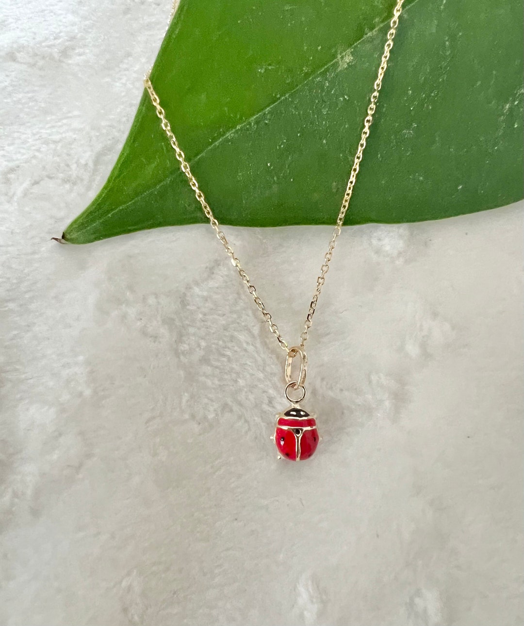 14k Yellow Gold Ladybug Necklace Pendant Enameled Ladybug Charm Pendant ...