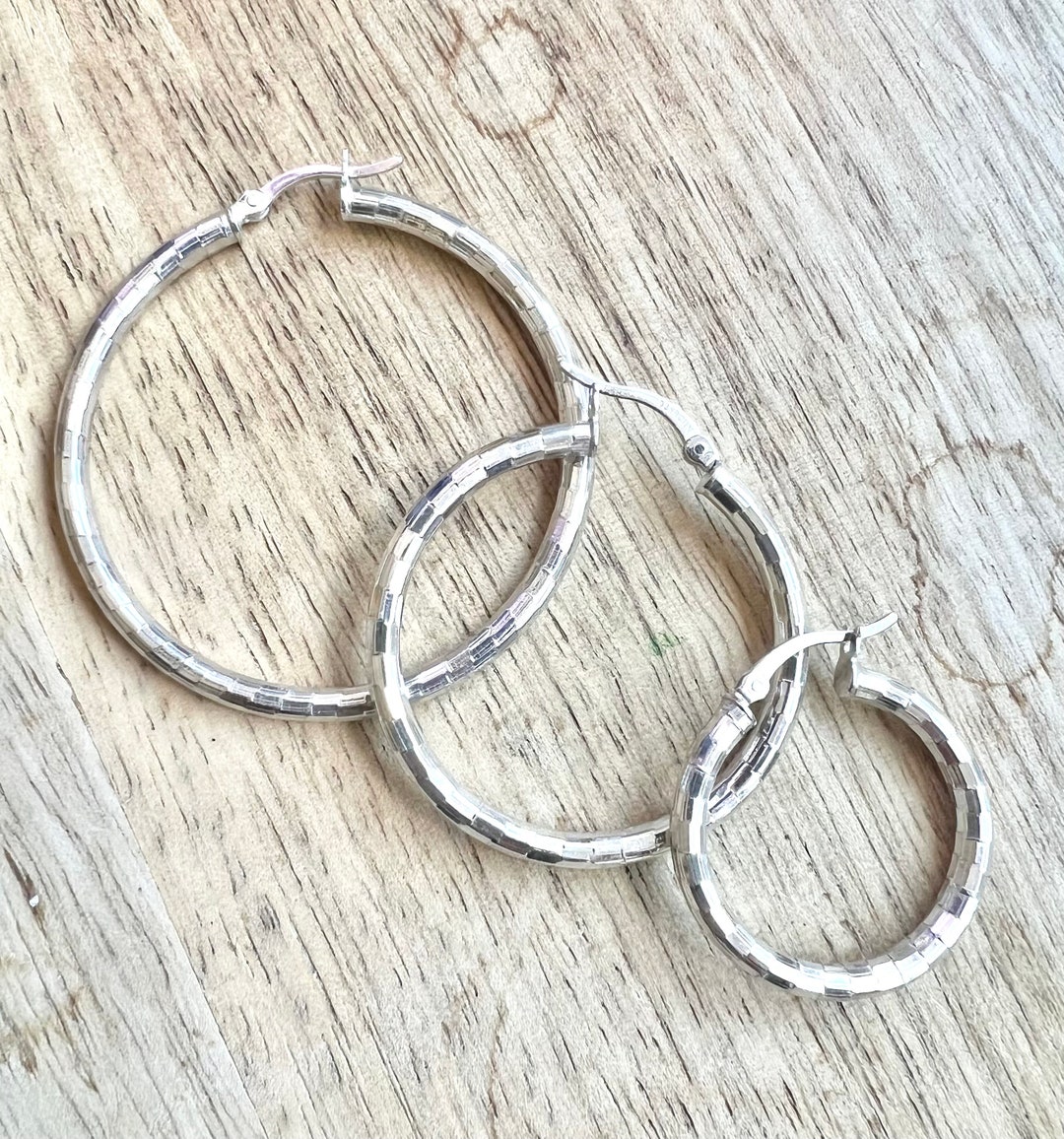 925 Sterling Silver Disco Hoop Earrings Chunky Twisted Hoops Silver ...