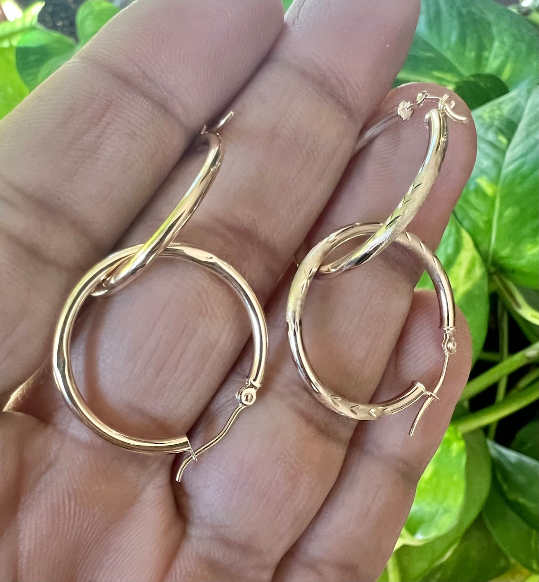 14K Yellow Gold 2mm Tubular Hoops-14k Real Gold Shiny 25mm Hoops-14k ...
