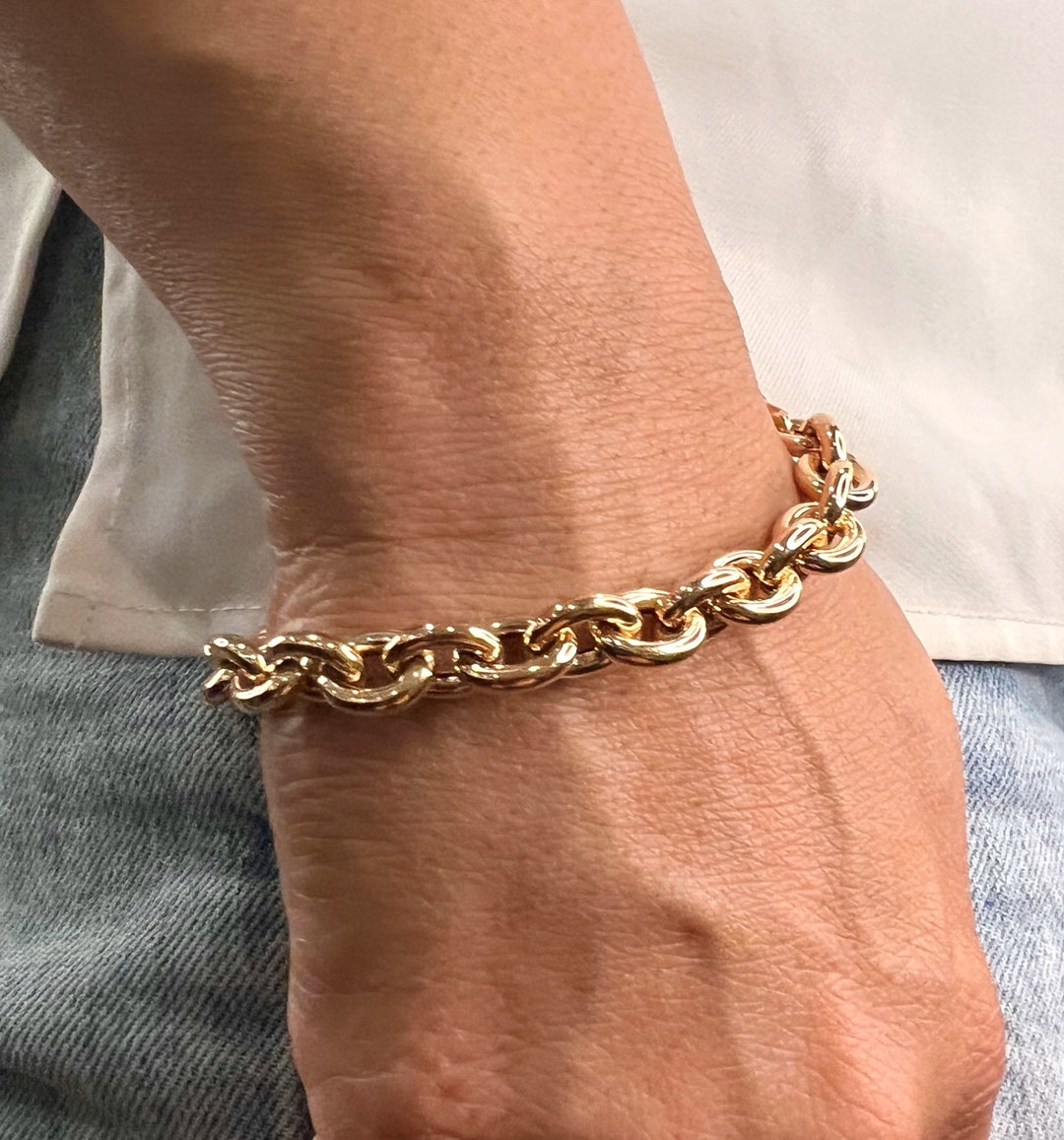 14k Rose Gold Rolo Chain Bracelet for Women Real Solid Gold Oval Link ...