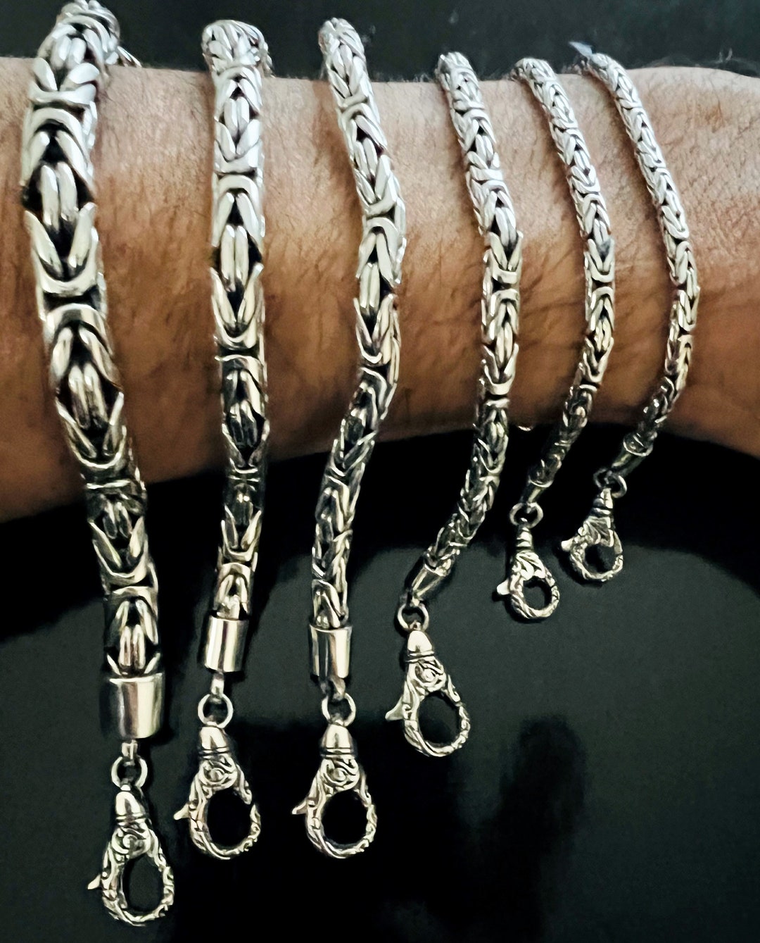 Byzantine Chain Sterling Silver Link Bracelet - 925 Silver Oxidized ...