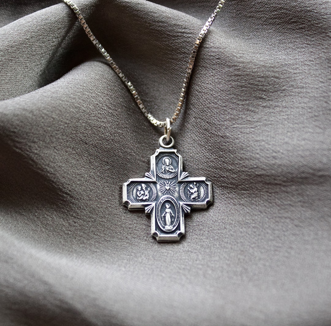 Sterling Silver Four Way Cross Necklace Pendant - Four Way Catholic ...