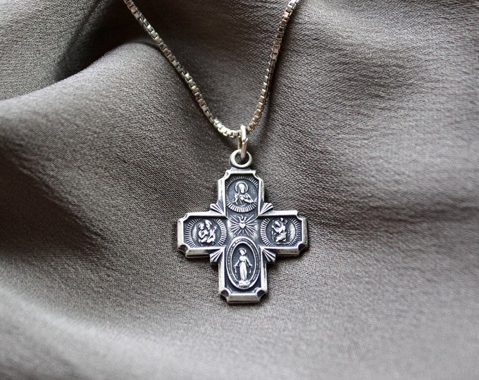 1pc Scapular Medal 4 Way Cross Pendant Sterling Silver Vintage ...