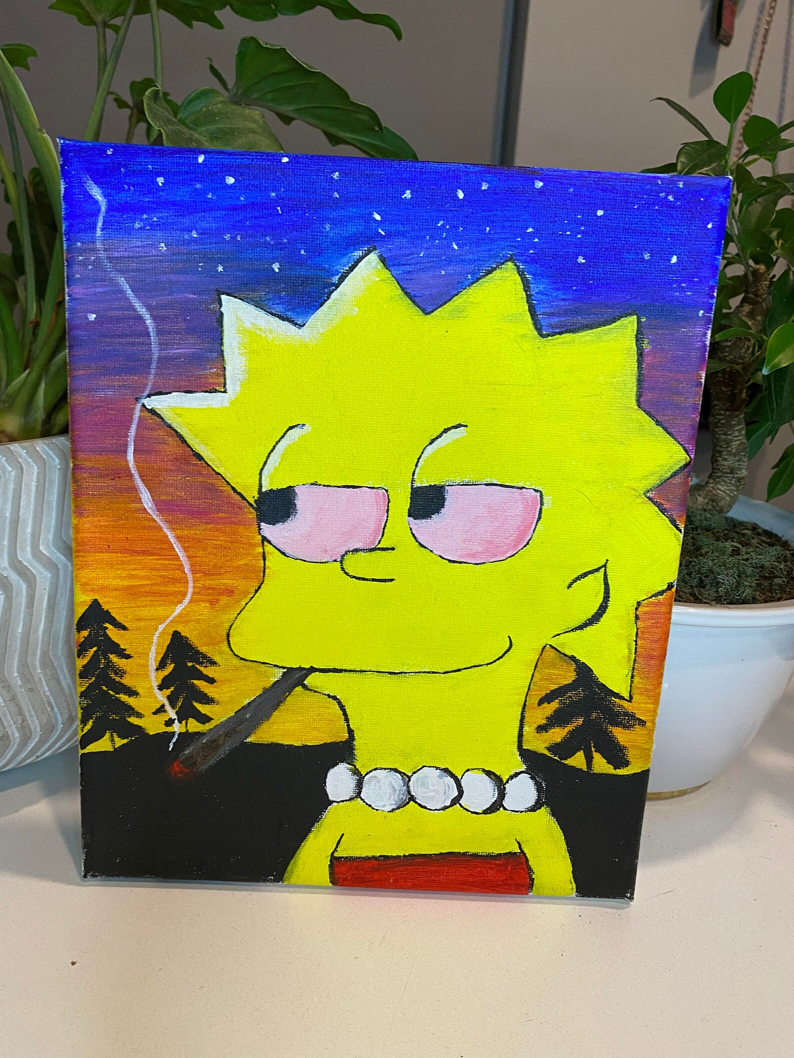 Cartoon Paintings - Simpsons, Stoned Lisa and Bart - Etsy UK