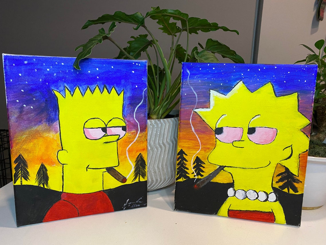 Cartoon Paintings - Simpsons, Stoned Lisa and Bart - Etsy Canada