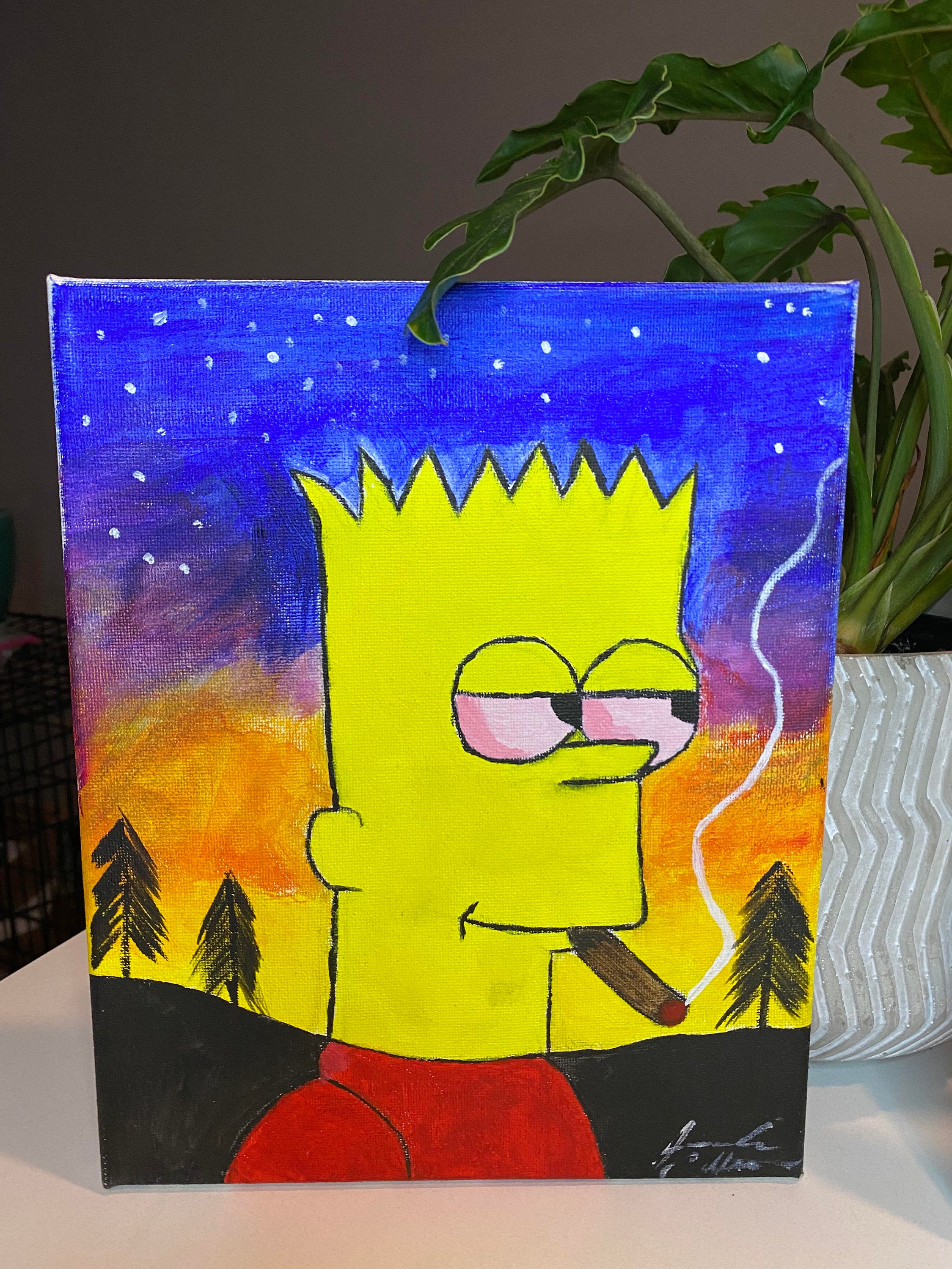 Cartoon Paintings - Simpsons, Stoned Lisa and Bart - Etsy UK