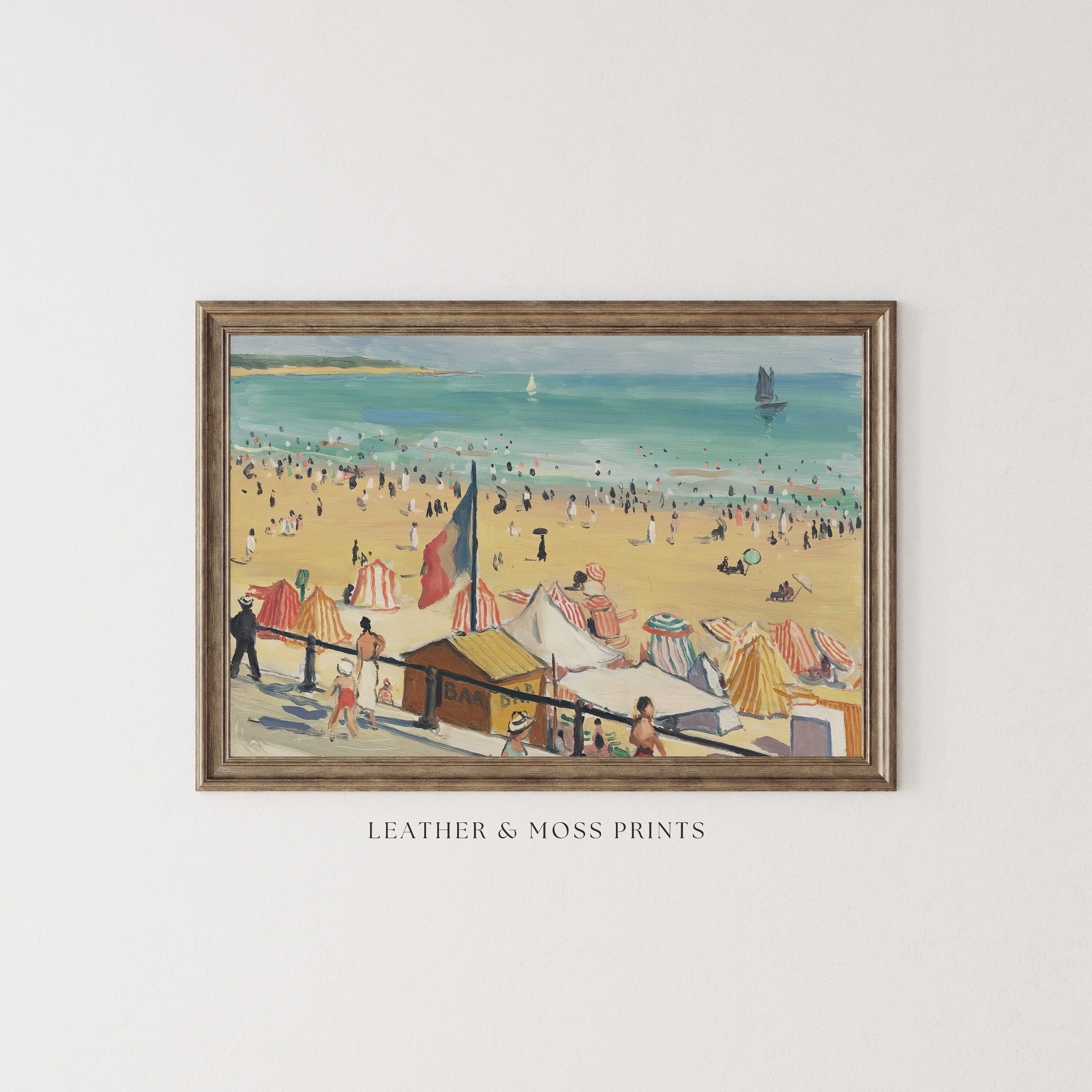 Vintage Beach Scene Painting | Digital Print | Antique Coastal Wall Art ...