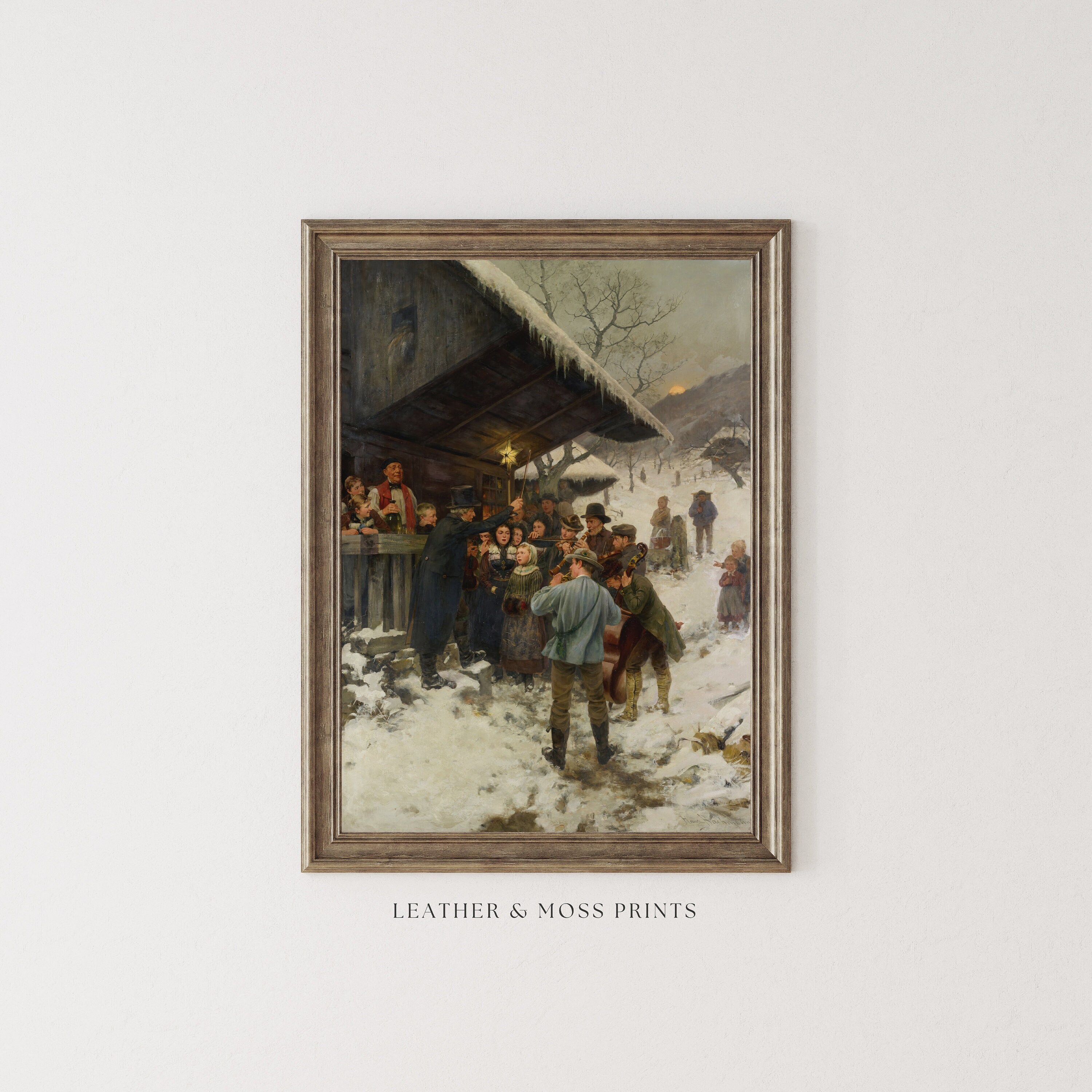 Vintage Christmas Caroling Painting Antique Wall Art Winter Home Decor ...