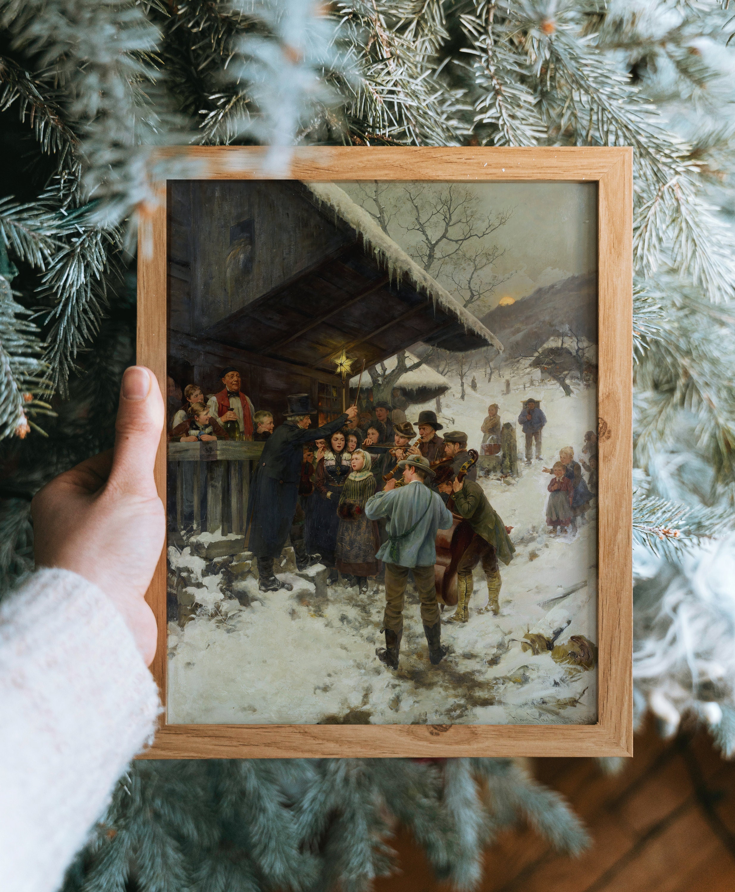 Vintage Christmas Caroling Painting Antique Wall Art Winter Home Decor ...