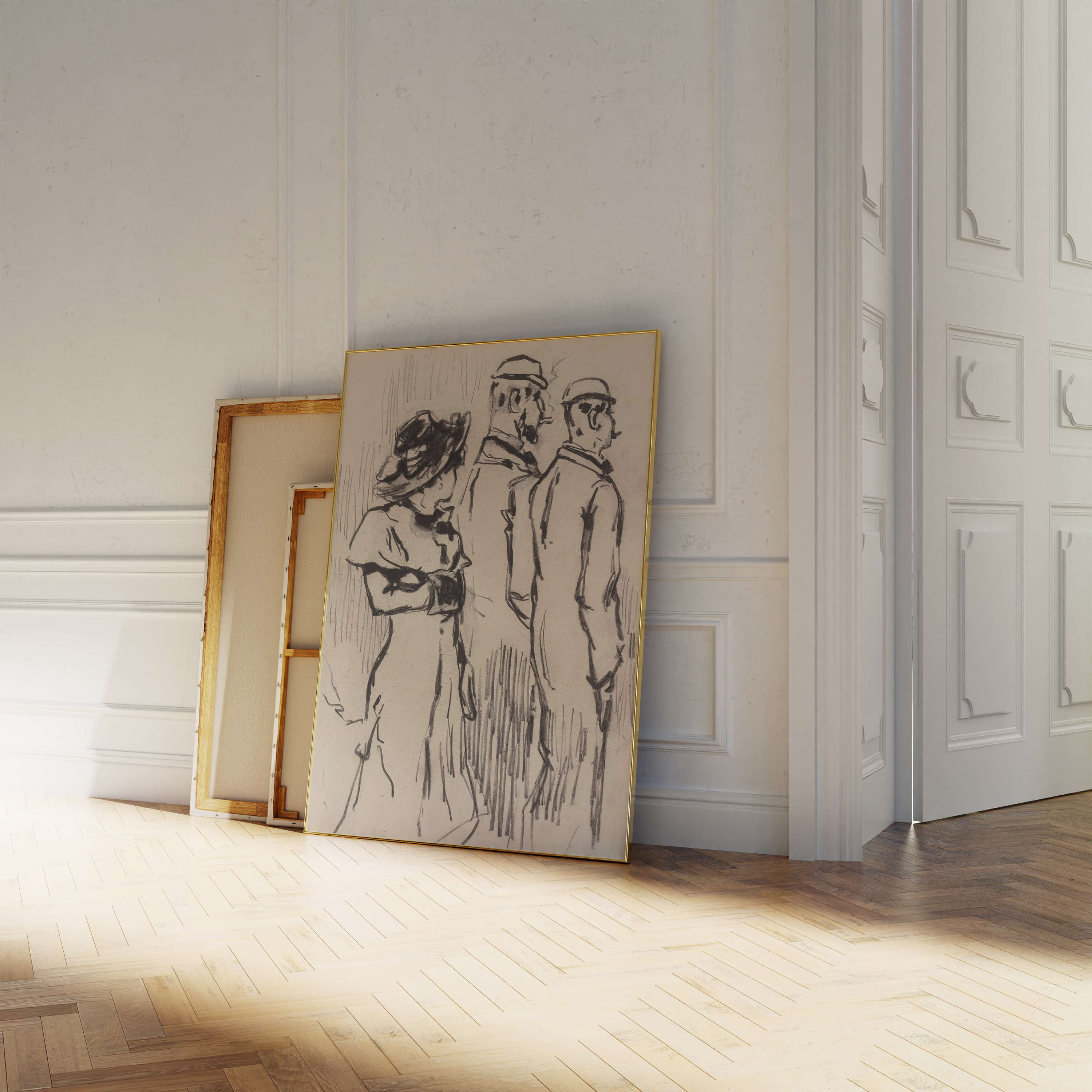Vintage Sketch Antique Figure Drawing Neutral Tones Abstract Minimalist ...