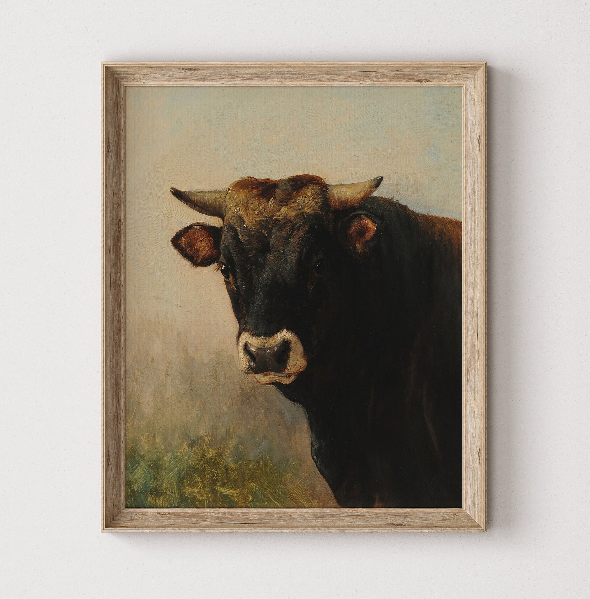 Vintage Bull Oil Painting Instant Download Antique Animal - Etsy