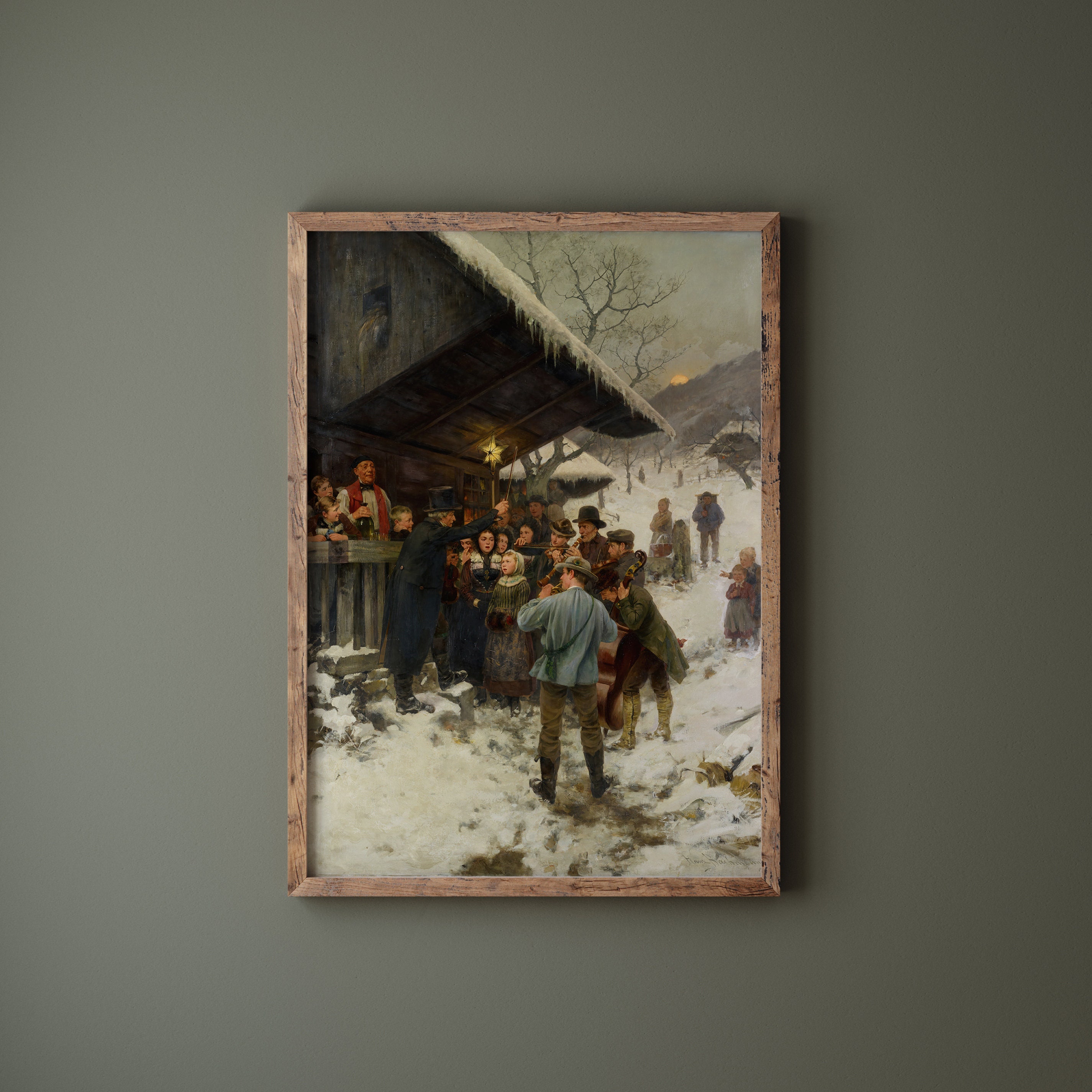 Vintage Christmas Caroling Painting Antique Wall Art Winter Home Decor ...