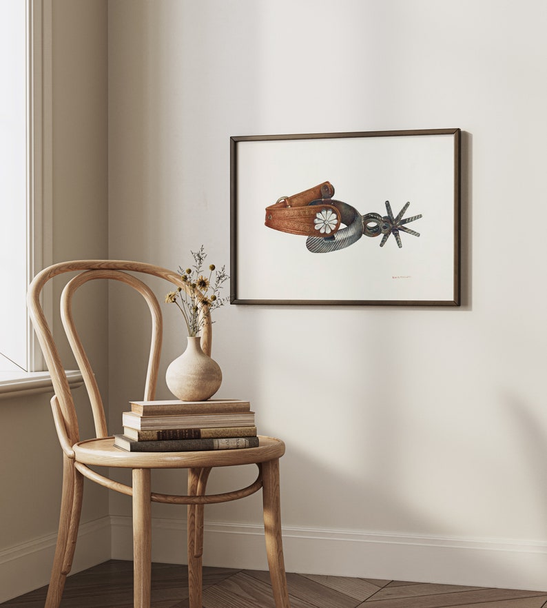 Vintage Spur Print Western Home Decor Antique Watercolor Painting ...