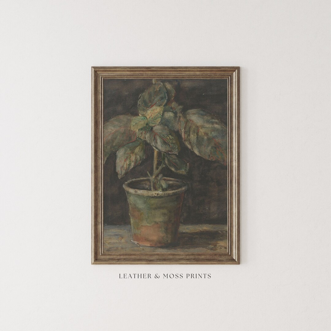 Rustic Potted Plant Painting Antique Artwork Vintage Farmhouse Wall Art ...