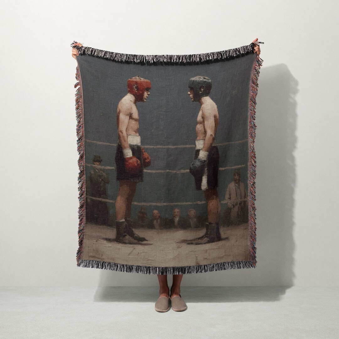 Vintage Boxing Painting Woven Blanket & Tapestry | 100% Cotton | Boxer ...