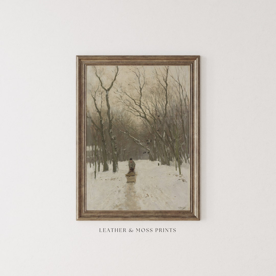 Vintage Snowy Winter Woods Landscape Painting Antique Scenery Print ...