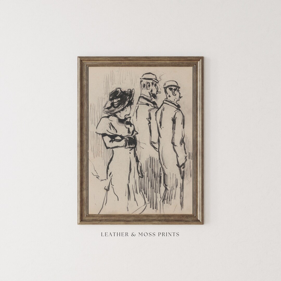 Vintage Sketch Antique Figure Drawing Neutral Tones Abstract Minimalist ...